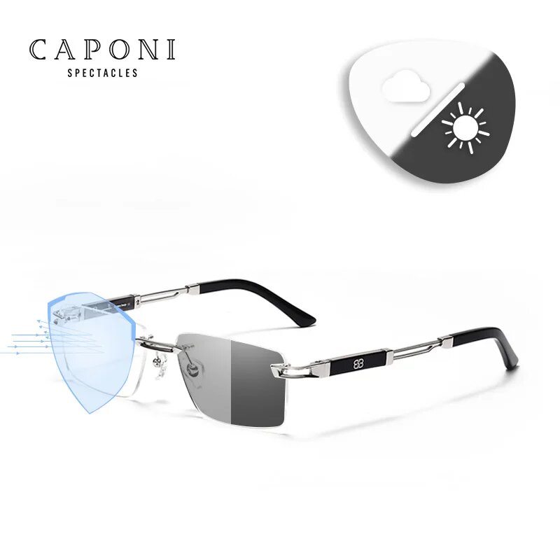 CAPONI Очки мужские без оправы Silver-Photochromic, белые