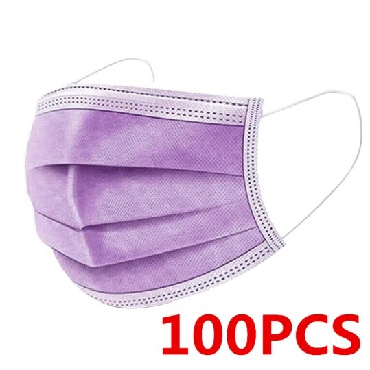 Одноразовые медицинские маски KKFFGO черные 3-х слойные 100Pcs Purple