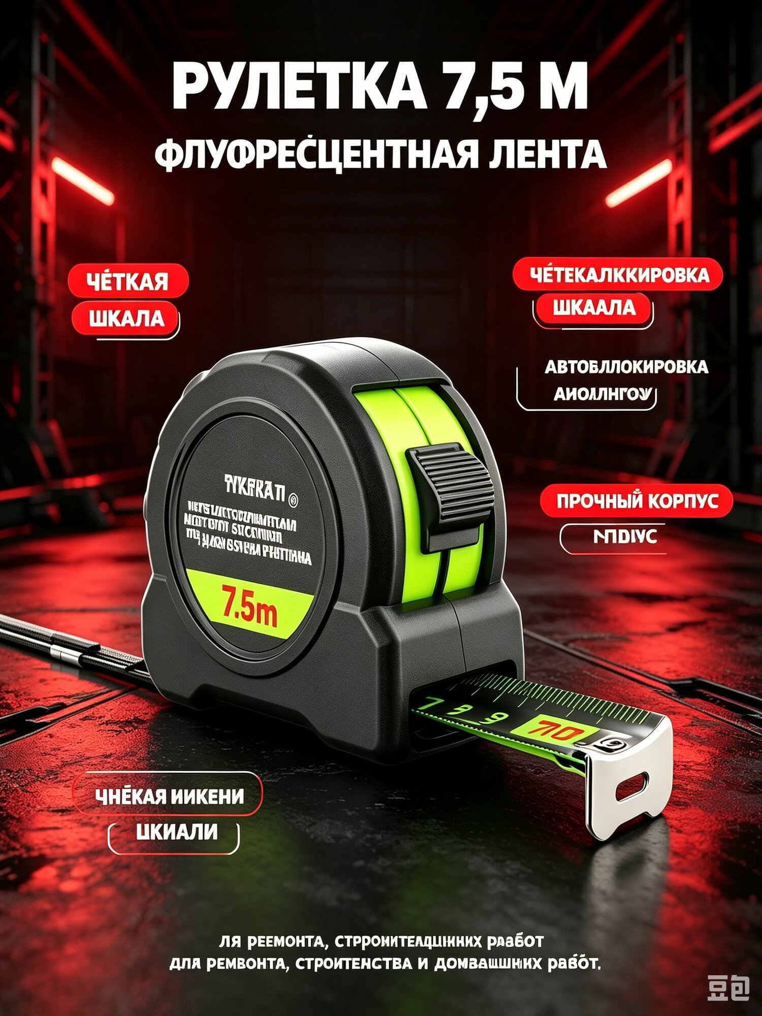 Измерительная рулетка Строительная 7.5м x 25мм