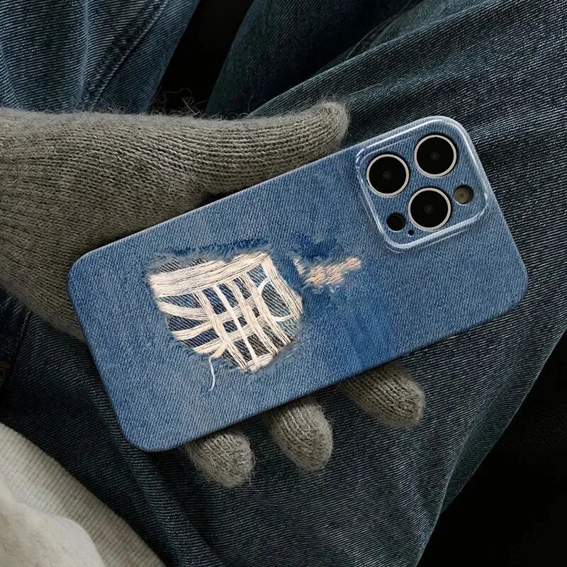 Синий джинсовый чехол с дырками для iPhone 17 Air, 16E, 15 Pro Max, 14 Plus, 13, 12 Mini, 11 Pro, 16 Plus, XR, XS Max, акриловый чехол для телефона