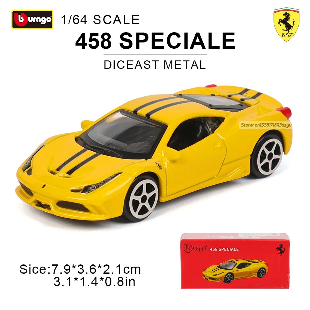Bburago Ferrari 458 Speciale, желтый, 1:64