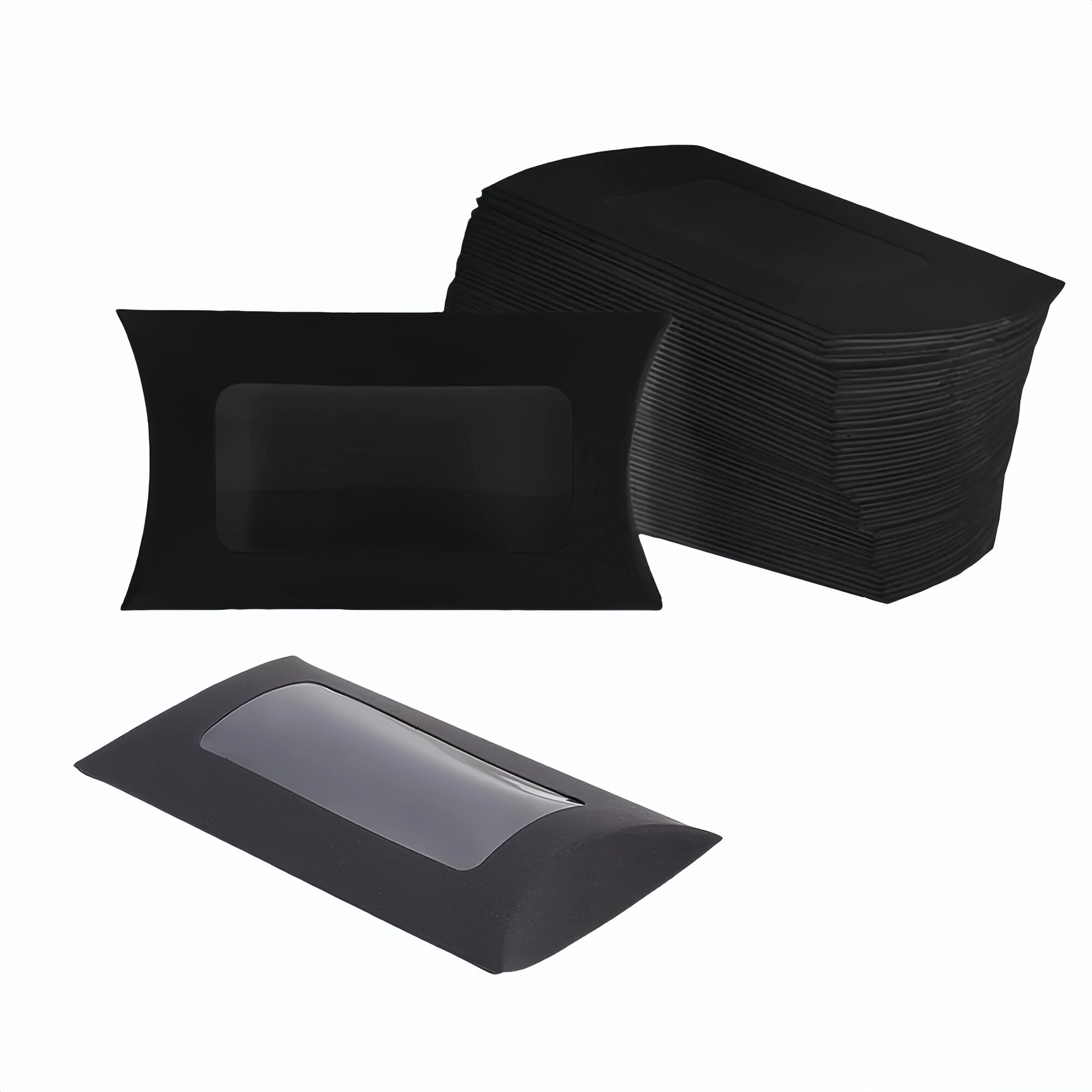 Крафтовые коробки-подушки с прозрачным окном для конфет Черный, black, 30PCS