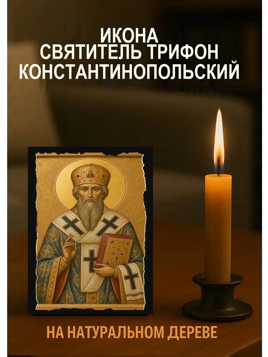 Икона Святитель Трифон Константинопольский, на дереве, 10×12 см