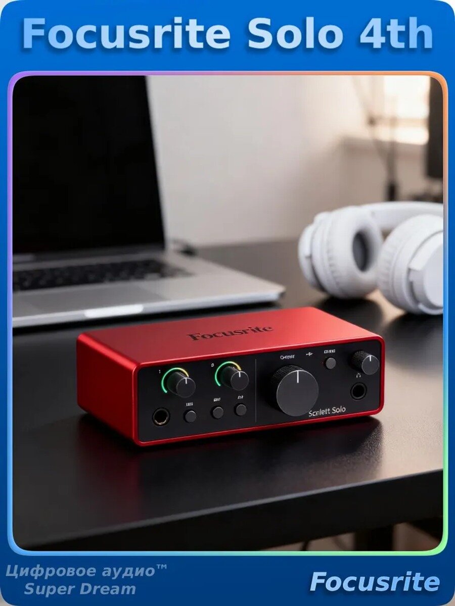 Focusrite Scarlett Solo 4-го поколения, аудиоинтерфейс USB для записи, красный