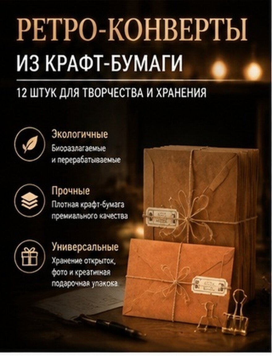 12 Шт Ретро Конверты Из Крафт Бумаги Коричневого Цвета Для Хранения Открыток 12pcs
