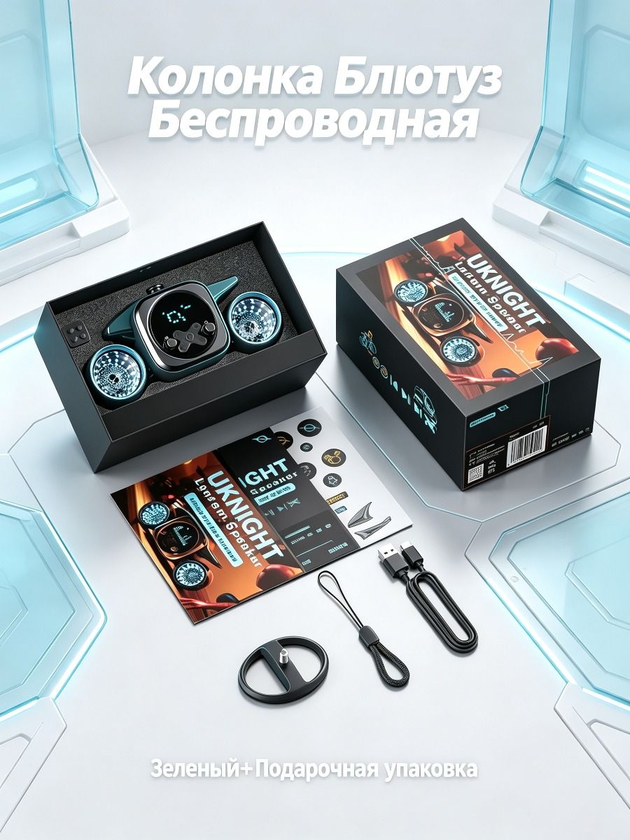 Колонка Блютуз Беспроводная: Акустика С Пиксельным Дисплеем И Атмосферной Подсветкой, Киберпанк Мех Дизайн