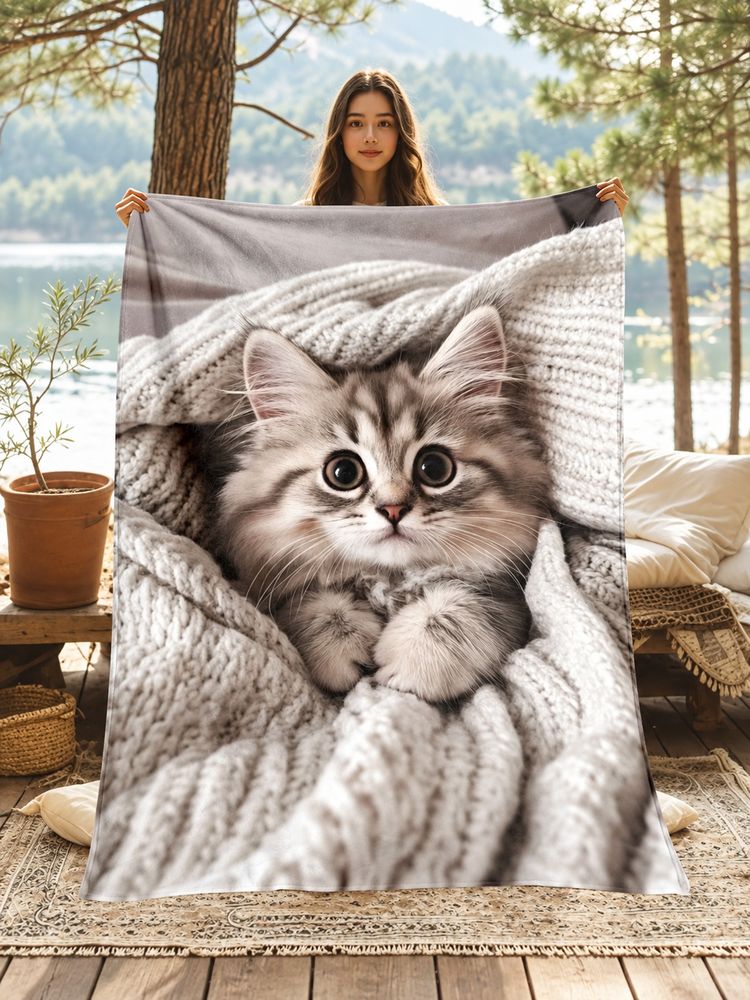 Плед 150x100 см плюшевый геометрический слоновая кость