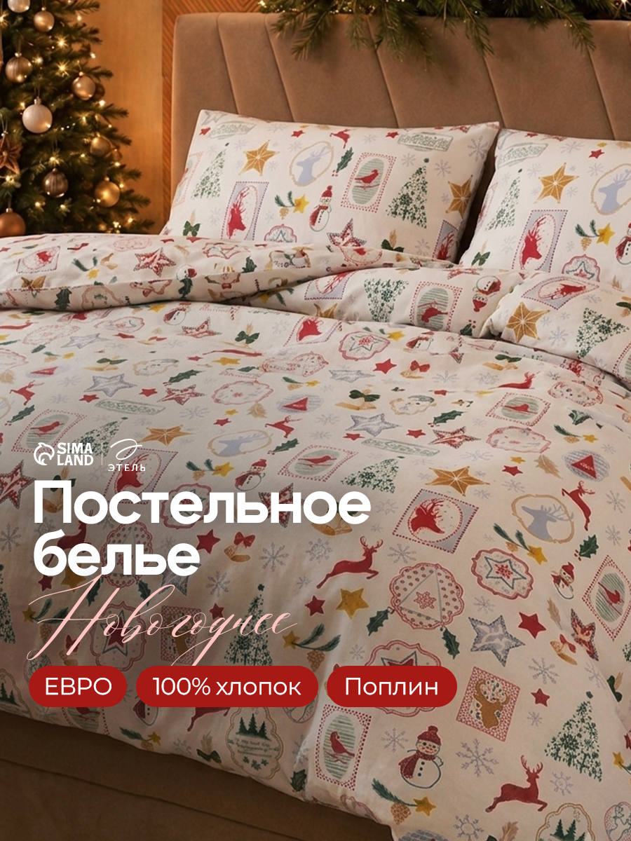 Постельное бельё Евро Этель «Зимний винтаж», наволочки 70*70 см, хлопок 100%, поплин
