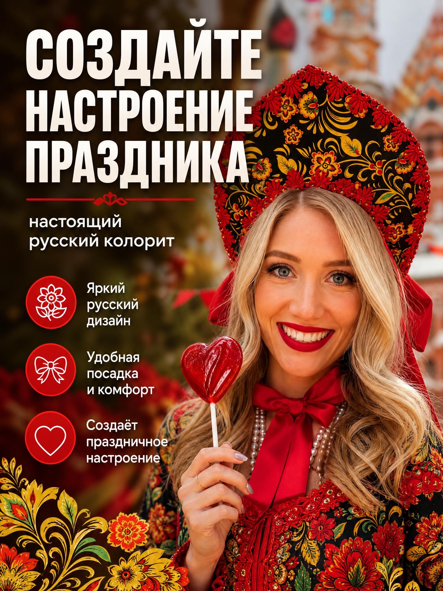 Кокошник русский народный Хохлома