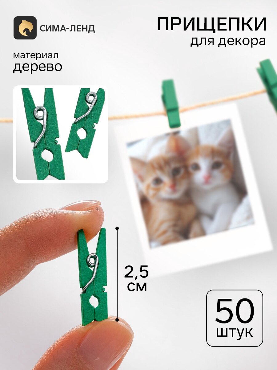 Прищепки для декора, набор 50 шт, 2.5 см, тёмно - зелёный