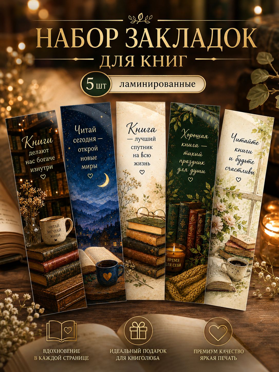 Набор закладок 5 шт. Я люблю книги