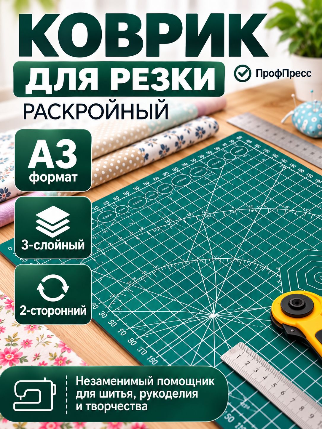 Коврик для резки раскройный ПрофПресс А3 трехслойный двухсторонний