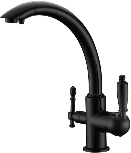 Смеситель для кухни Zorg Clean Water ZR 314 YF-33 black с краном для питьевой воды, с поворотным изливом, черный, глянцевый, однорычажный, латунный, с керами