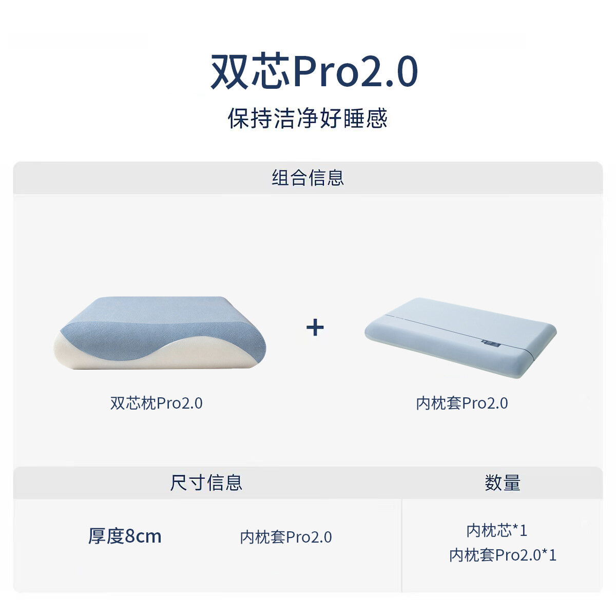 Ортопедическая подушка Deep Sleep Pro 2.0, пена с памятью, 2 ядра 8 см, 70x42x8 см, с чехлом, 1 шт