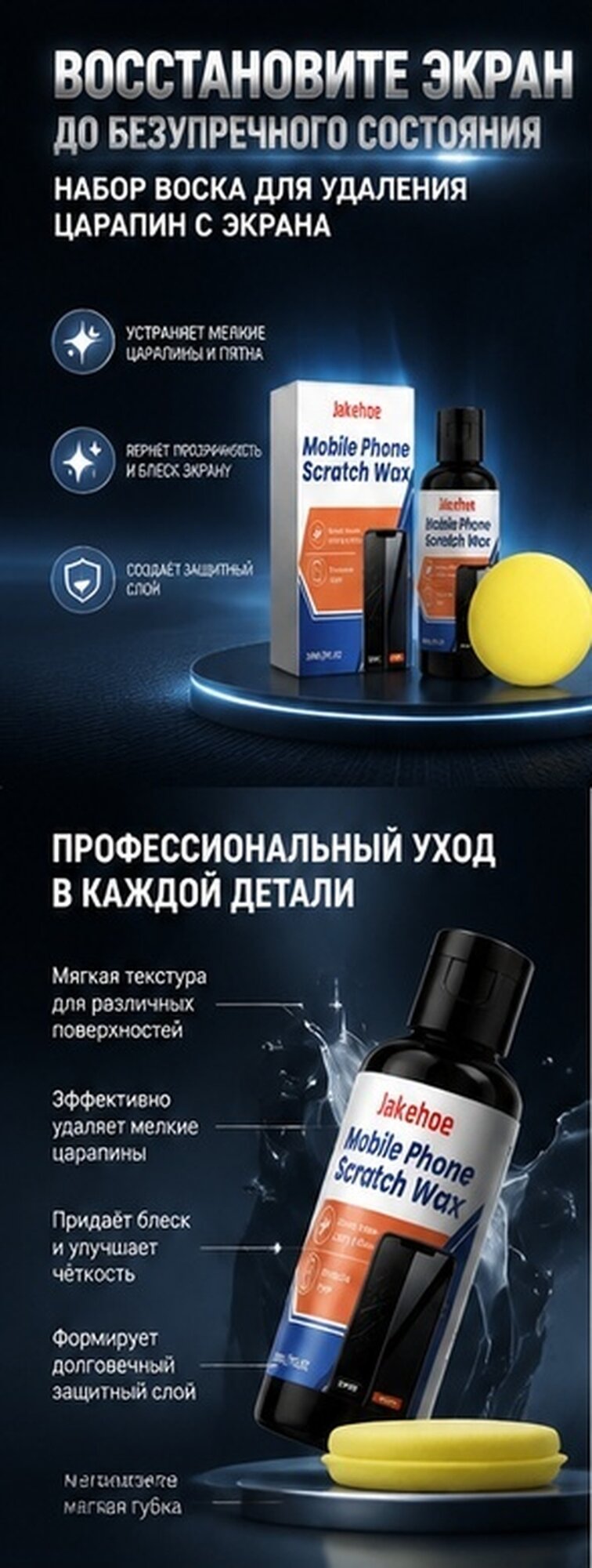 Набор воска для удаления царапин с экрана с губкой для телефона, часов и компьютера