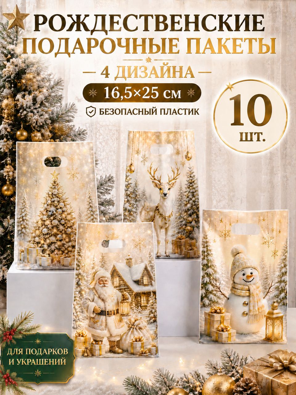 Пакет подарочный 16.5×25 см 10 шт