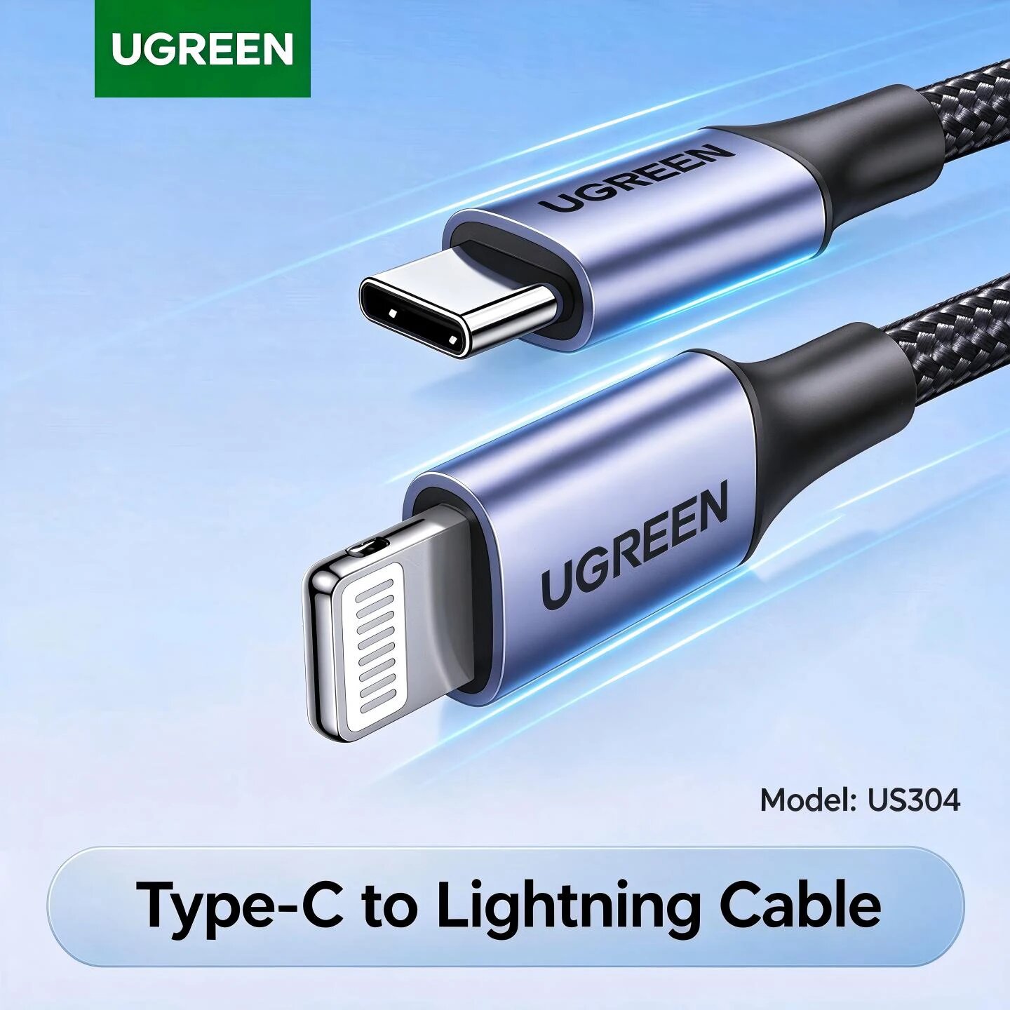UGREEN, кабель USB Type-C – Lightning с поддержкой MFi, для зарядки Apple 0,25 млн, Черный, черный