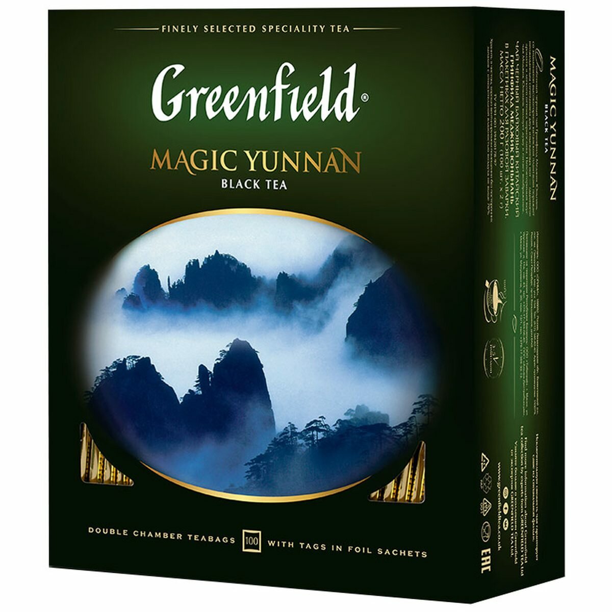 Чай Greenfield Magic Yunnan, черный, 100 фольг. пакетиков по 2г (0583-09), 1 уп.