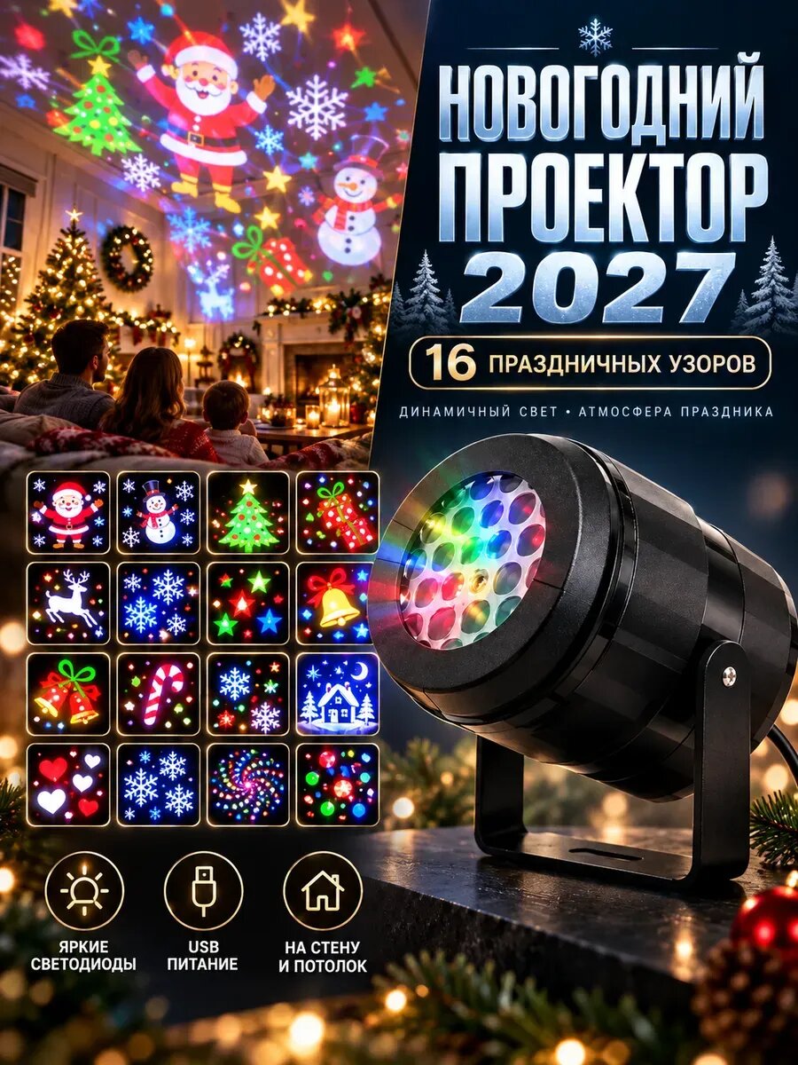 Новогодний проектор в розетку елочка