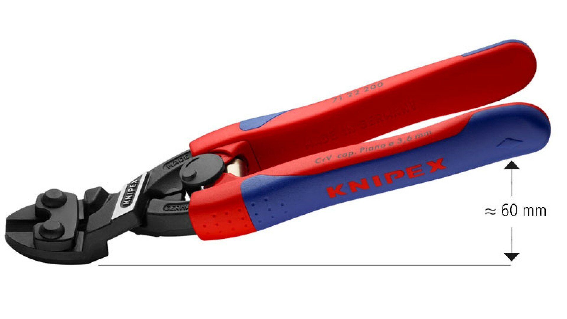 Болторез Knipex, CoBolt, компактный, с пружиной, голова 20 градусов, 200 мм, черный, 2К ручки, KN-7122200SB