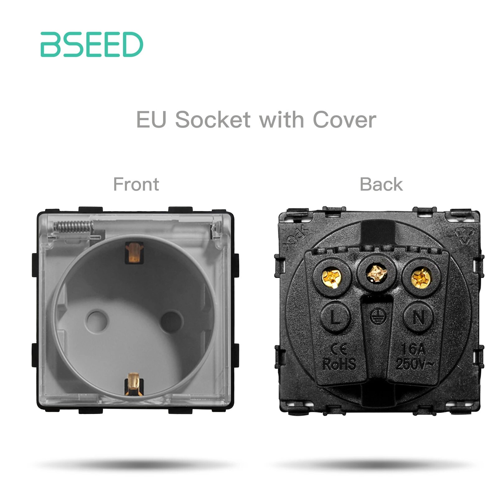Настенный выключатель света BSEED 1/2 клавишного USB Type-C Черный, EU Socket With Cover