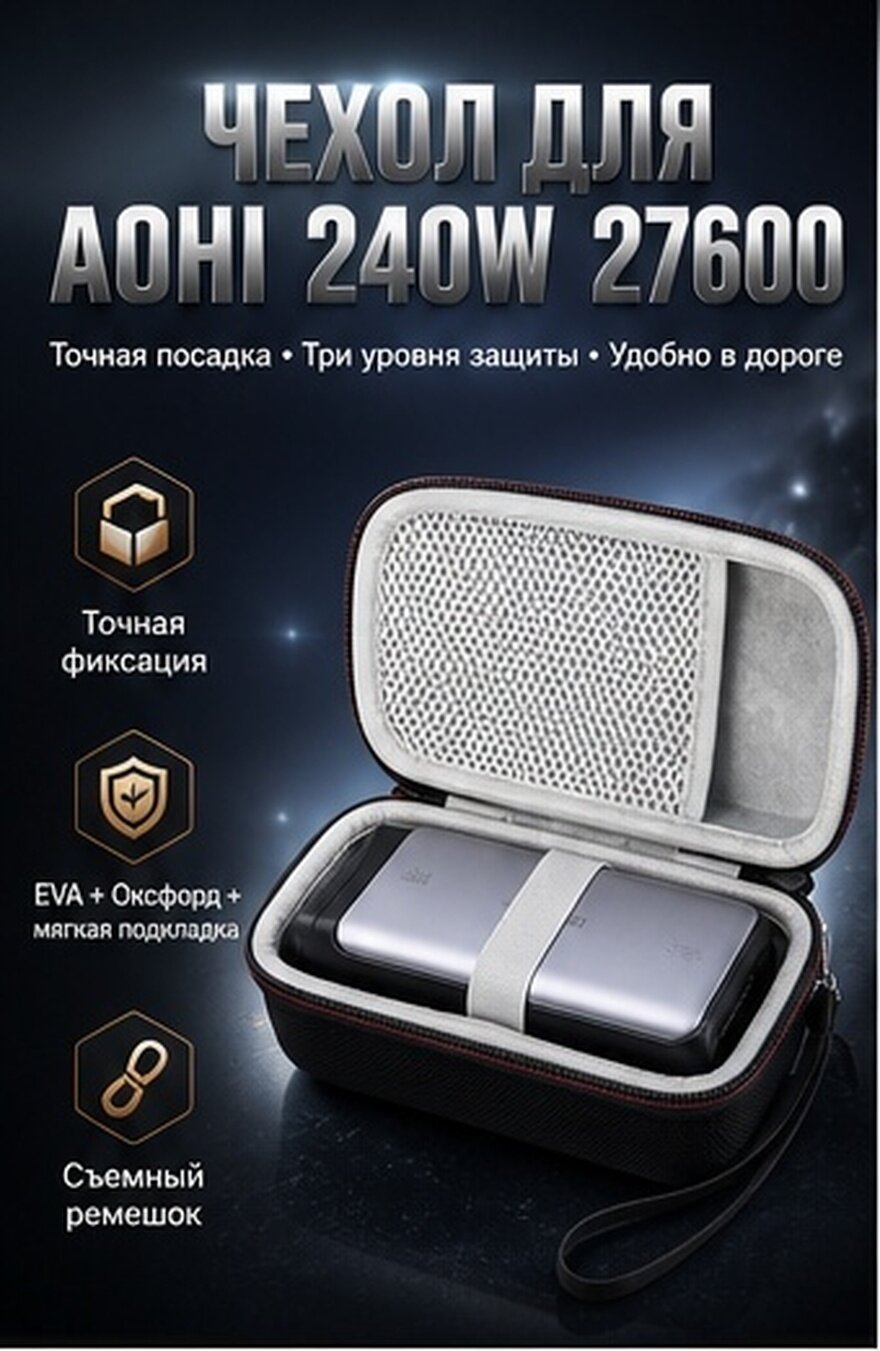Чехол для хранения повербанка aohi 240w 27600 из оксфорда, эва и бархата, черный с серым