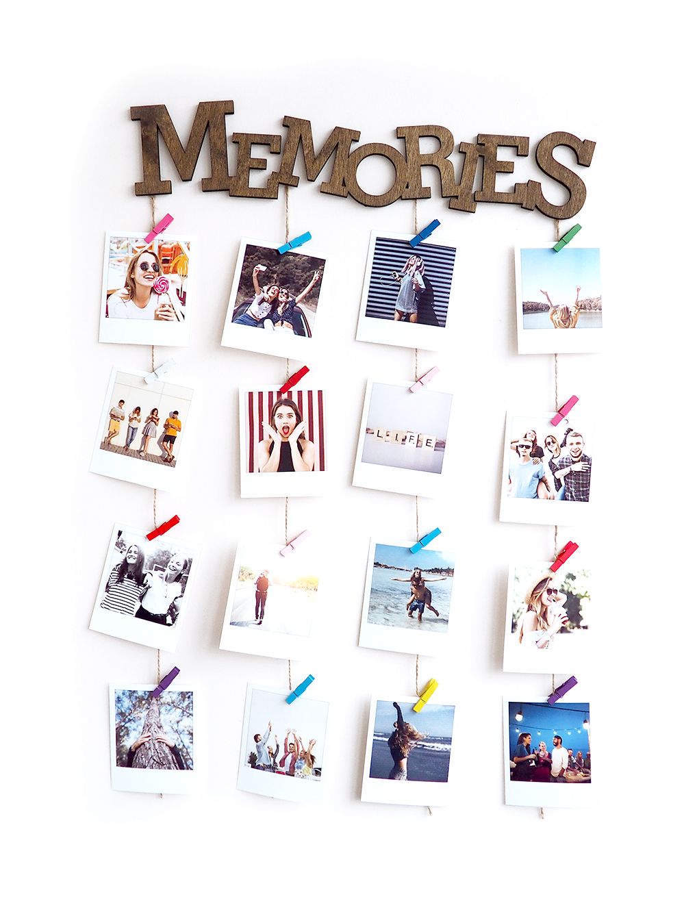 Мультирамка Memories на 20 фото, 45 см, коричневая, фоторамка коллаж с прищепками, панно для фотографий, мультирамка для фото, держатель для фотогр