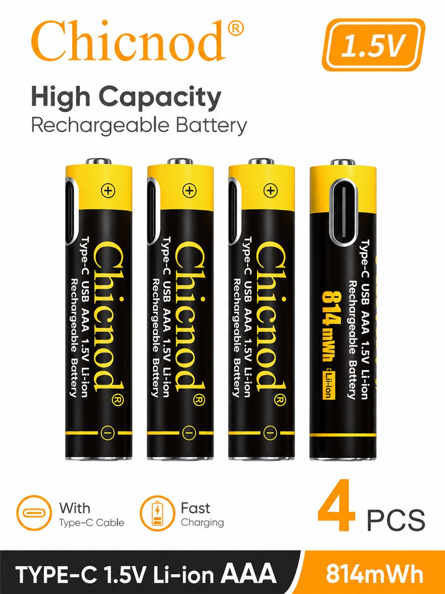 Аккумуляторы Chicnod AAA814mWh 1,5 В Li-ion USB Type-C, 4 шт.