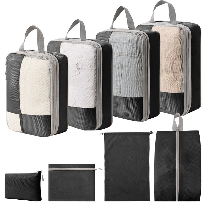 Черный набор из 8 дорожных мешков для чемодана, цифровые Packing Cubes для организации хранения