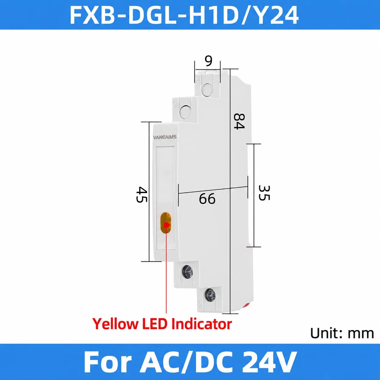Светодиодный индикатор VaneAims JD9-H1D/2D/3D, Yellow LED 24V