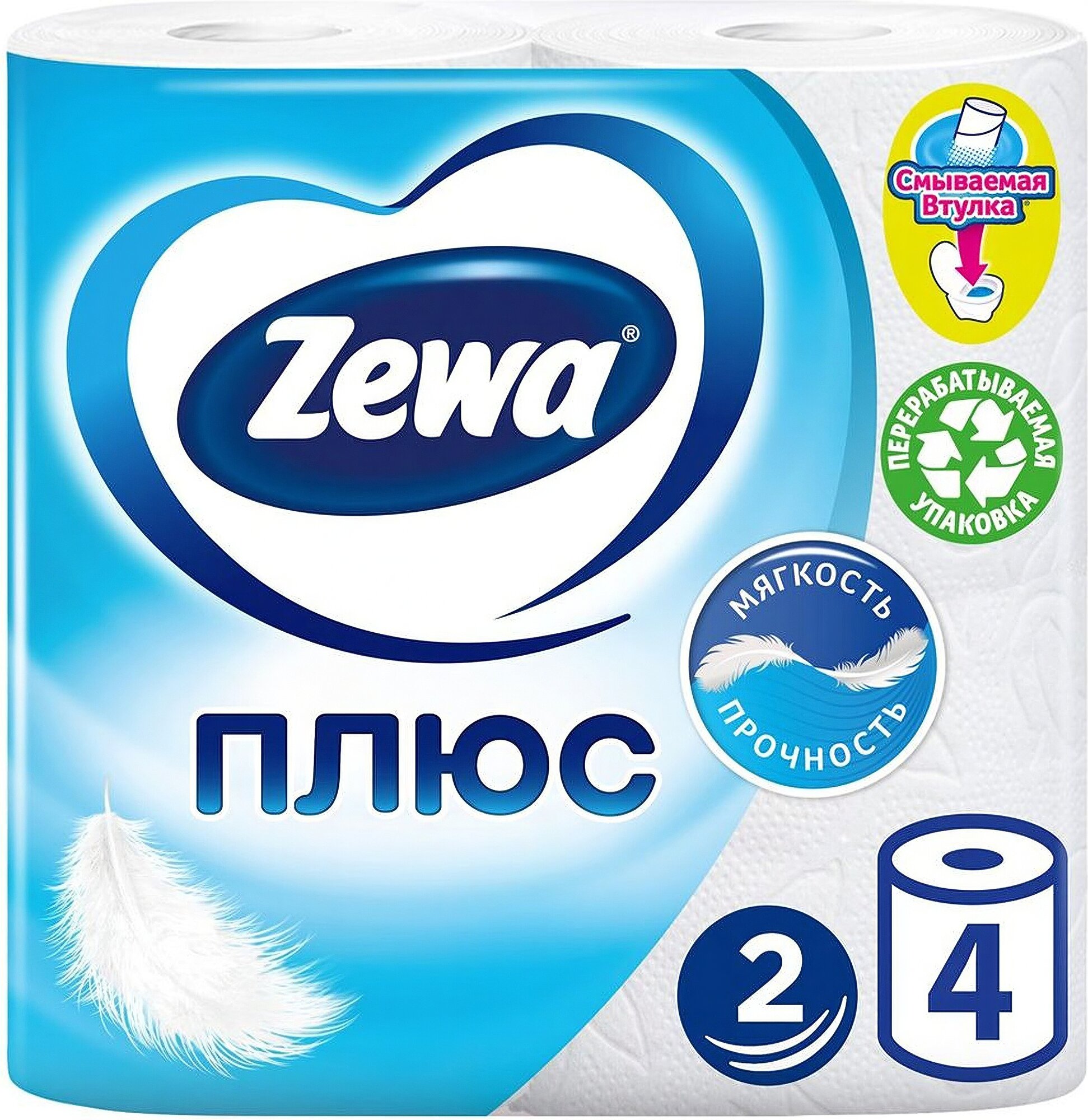 Туалетная Бумага ZEWA Плюс 25 м 2-ух слойная 4 рулона
