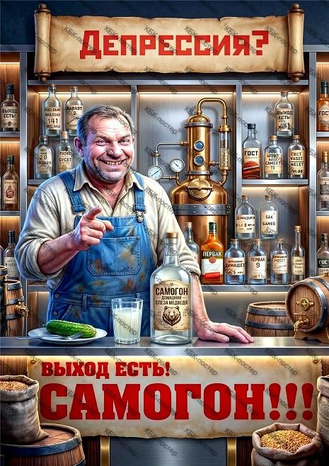 Депрессия? выход есть - самогон. 21х30 см. Постер А4_002.