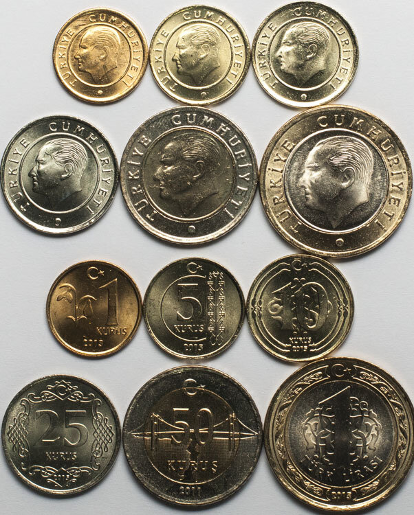 Набор из 6 монет Турция 2011-2018
