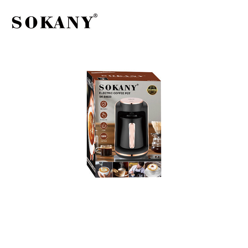 Кофеварка SOKANY SK-04023 для дома, электрическая турка для кофе и чая, быстрый нагрев, вилка ЕС 220V, черный