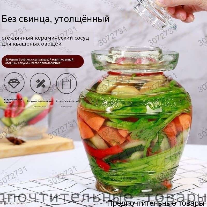 Кадка стеклянная для продуктов 5 литров, с краном и крышкой, боросиликатное стекло