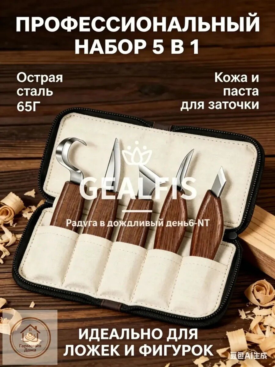 Набор резцов по дереву 5 в 1: ножи для резьбы с органайзером и заточкой