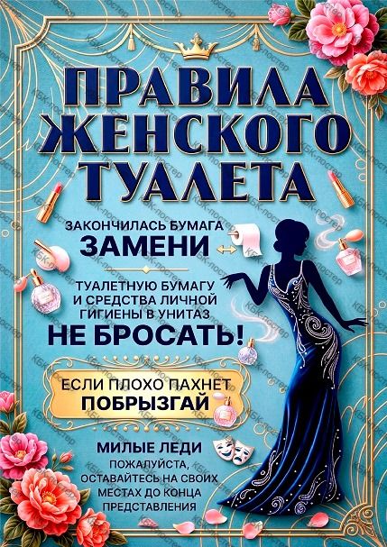 "Правила женского туалета" 21х30 см. Постер А4_004.