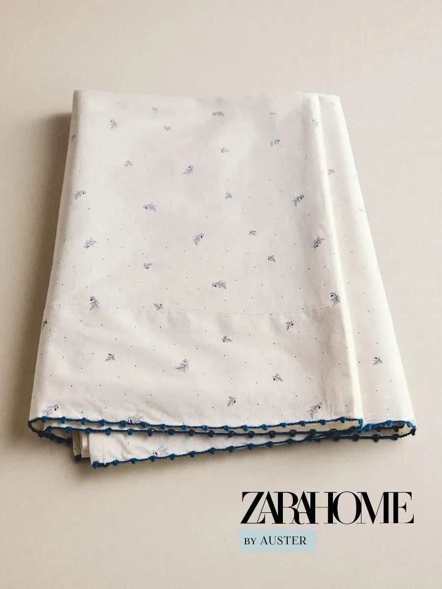 ZARA HOME Простыня 160x280 см хлопок, белый, темно-синий детский