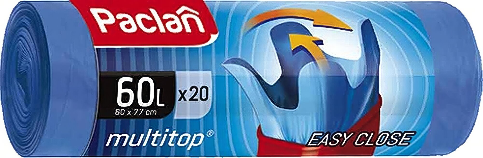 Мешки для мусора Paclan 60 л, с ушками, синие, в рулоне 20 шт, ПНД, 14 мкм, 60x77 см, 'Multitop' 604062 5900942341733