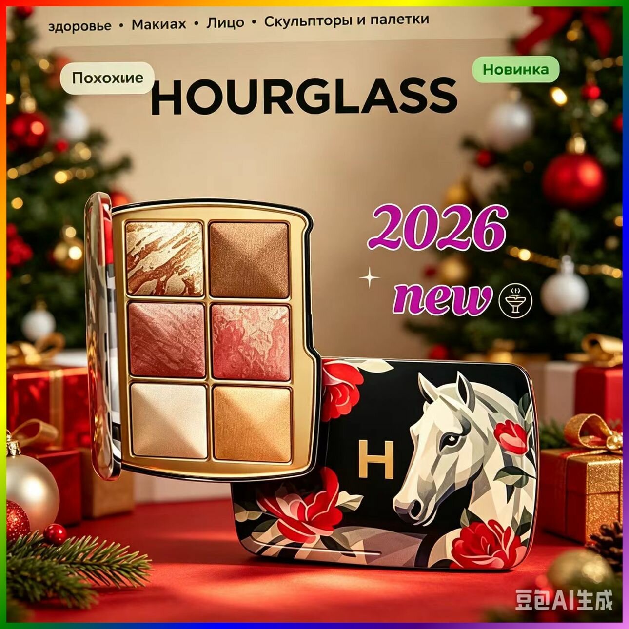 Палитра для лица Hourglass 2026, румяна, хайлайтер, контурную - Horse