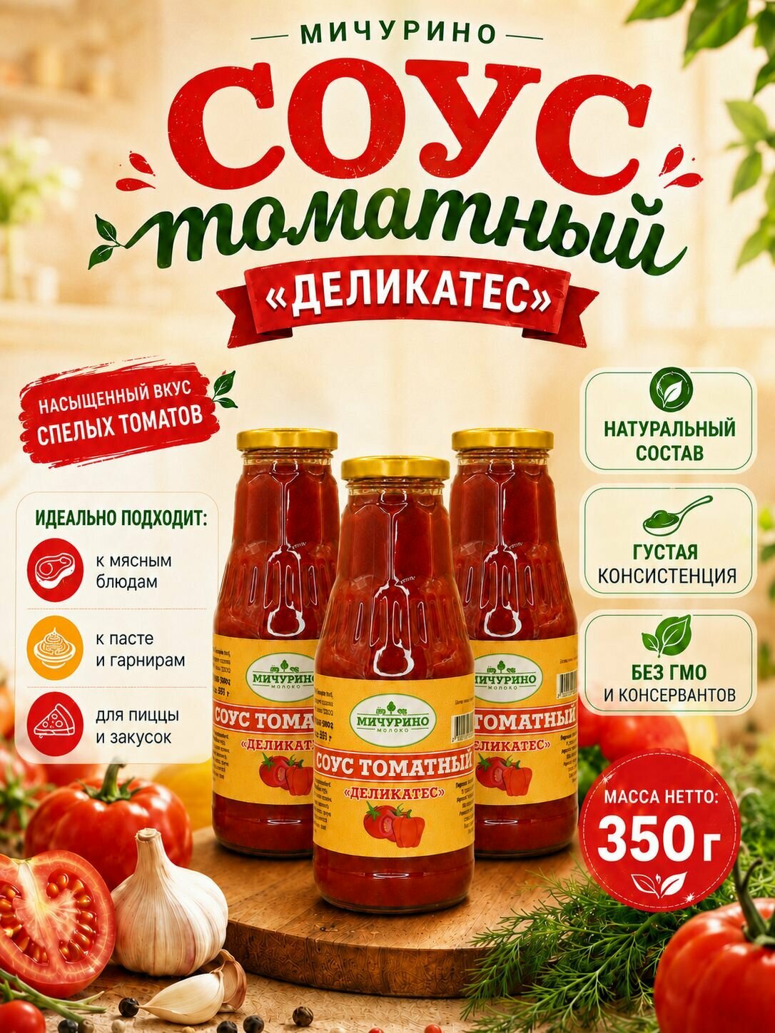 Соус томатный Мичурино "Деликатес", 3 шт. по 350 г