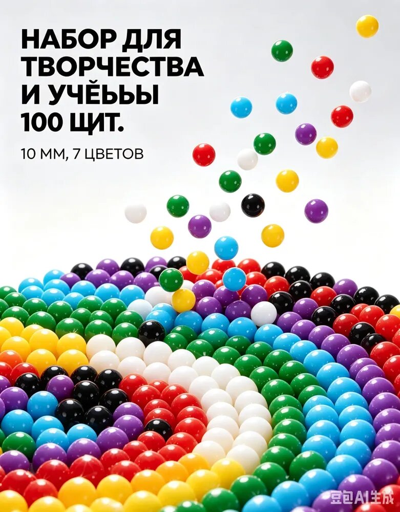 Пластиковые шарики для счёта 100 шт 10 мм 7 цветов, обучающий материал для математики и мозаики