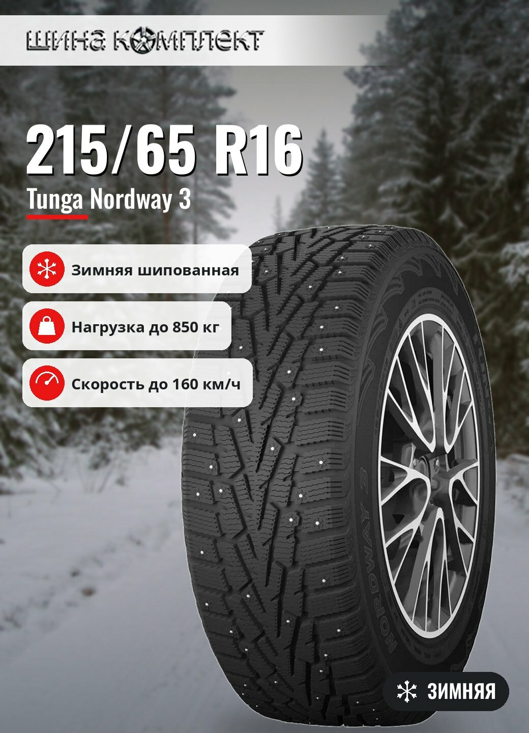 Автомобильная шина Tunga Nordway 3 215/65 R16 102Q зимняя шип для легкового автомобиля