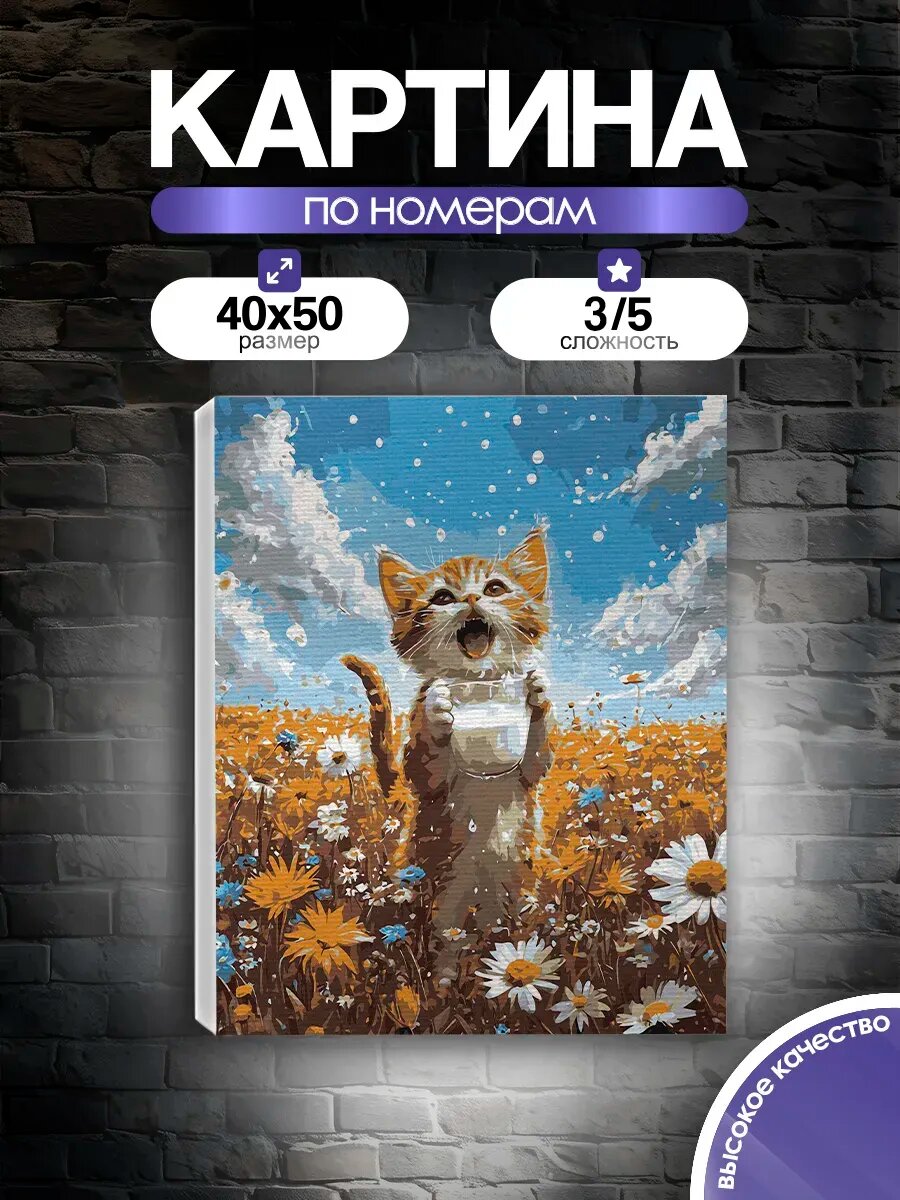 Картина по номерам Кот с молоком на лугу