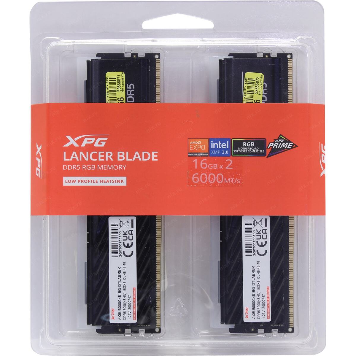 ADATA XPG Lancer Blade RGB AX5U6000C4816G-DTLABRBK DDR5 DIMM 32Gb KIT 2*16Gb PC5-48000 CL48 — фото 1
