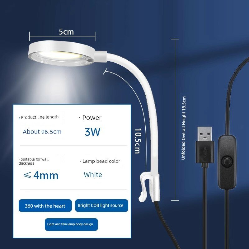 USB-лампа-зажим для аквариумных фильтров, совместимая с круглыми аквариумными системами, аэрация и циркуляция