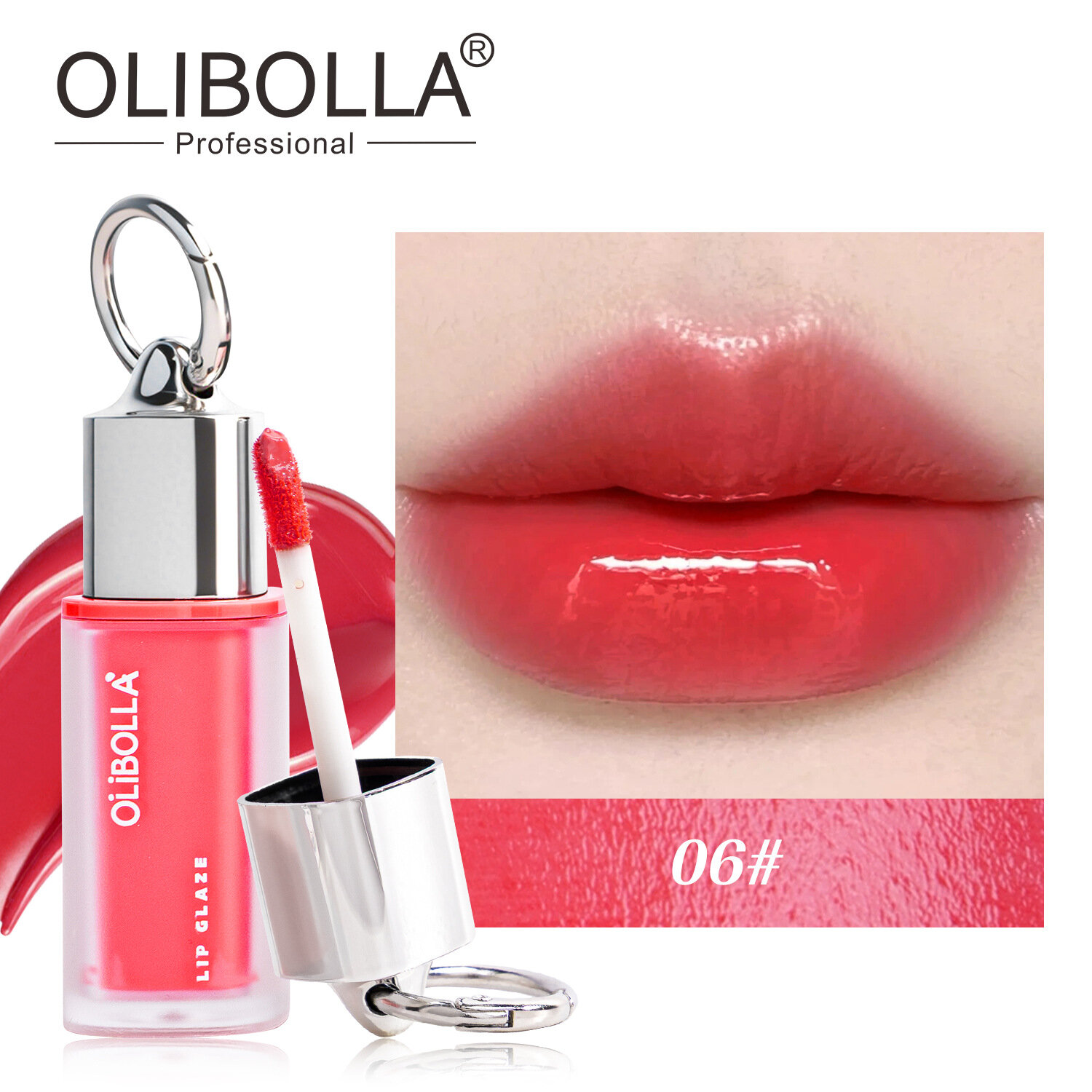 Блеск для губ OLIBOLLA Lip Glaze, зеркальный эффект, не оставляет следов на посуде, стойкий, увлажняющий, 6 оттенков, 3,8 мл