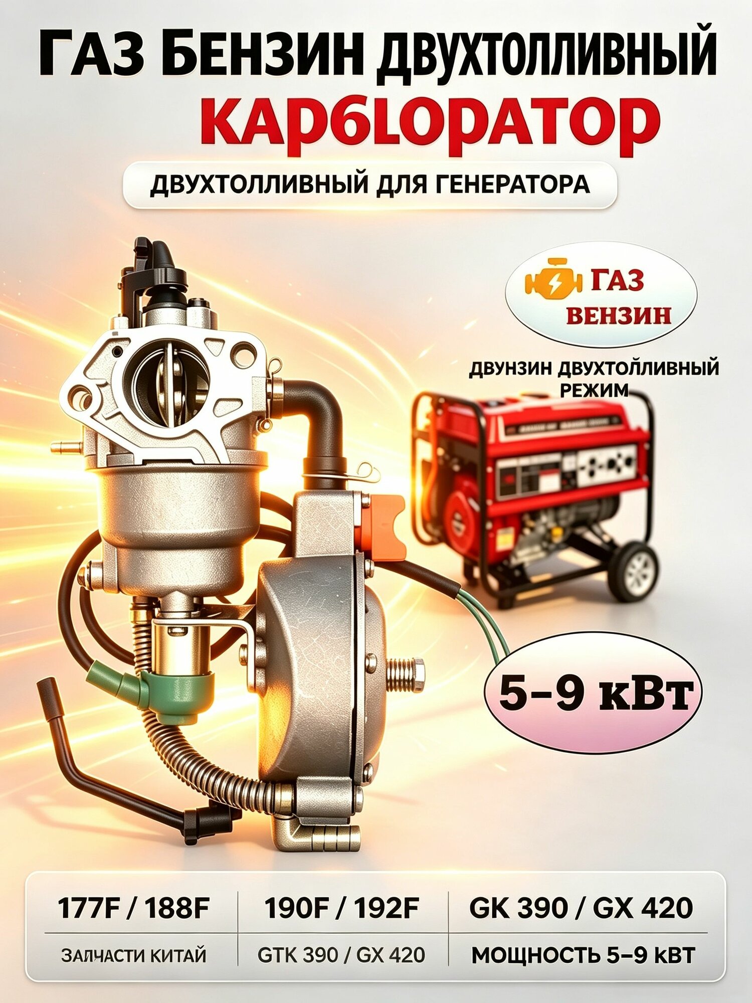 Переоборудовочный комплект двухтопливного карбюратора lpg для бензогенераторов 4,5-10 квт, подходит моторам gx390, 177f, 188f, 190f, 192f. позволяет работать на бензине, сжиженном и природном газе