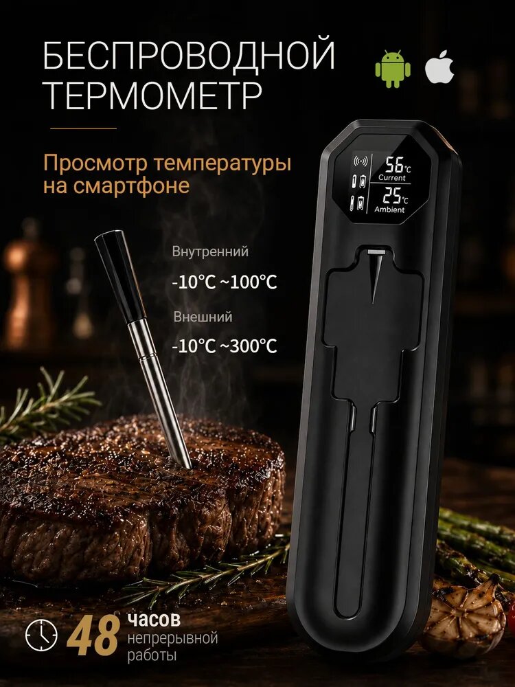 Термометр кулинарный с щупом для мяса, 2 беспроводной щуп, протокол Bluetooth 5.4