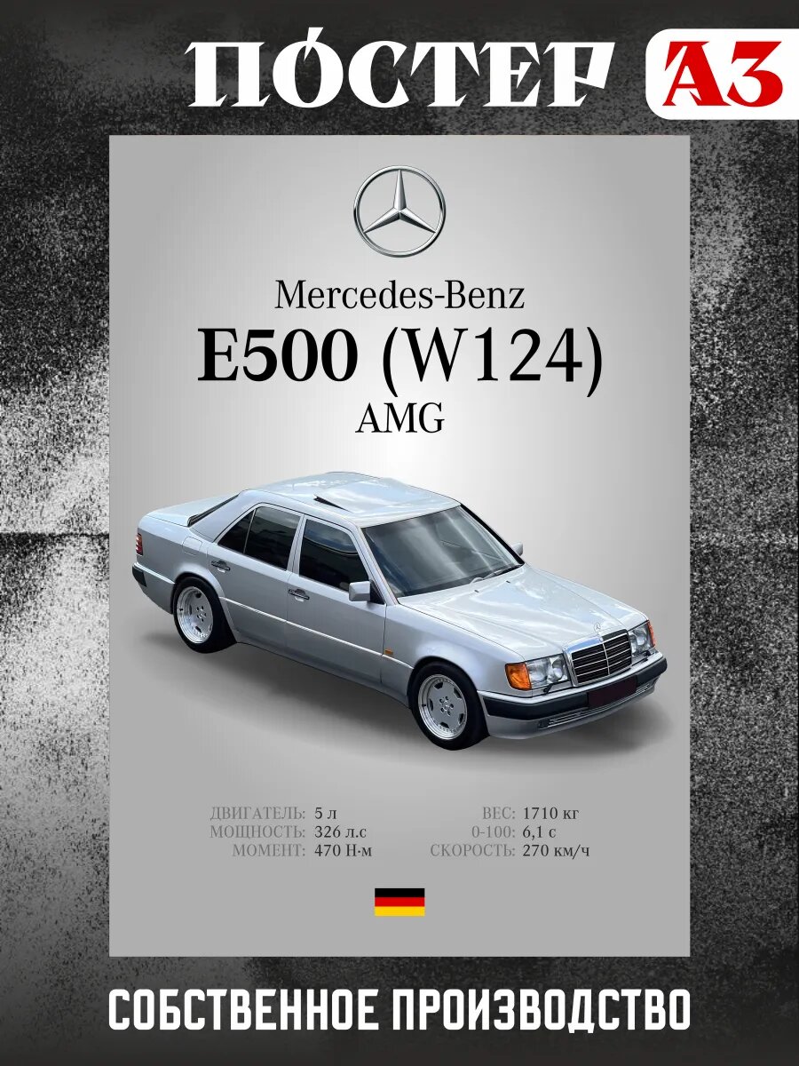 Постер на стену интерьерный А3 Mercedes E500 W124 AMG